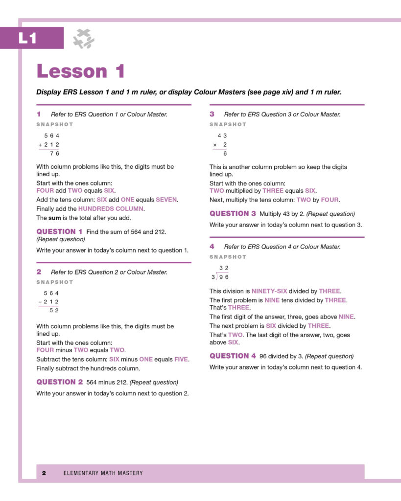 Sample Materials – Math Mastery Series