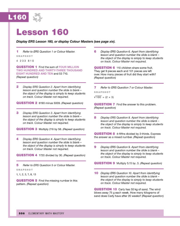 Sample Materials – Math Mastery Series